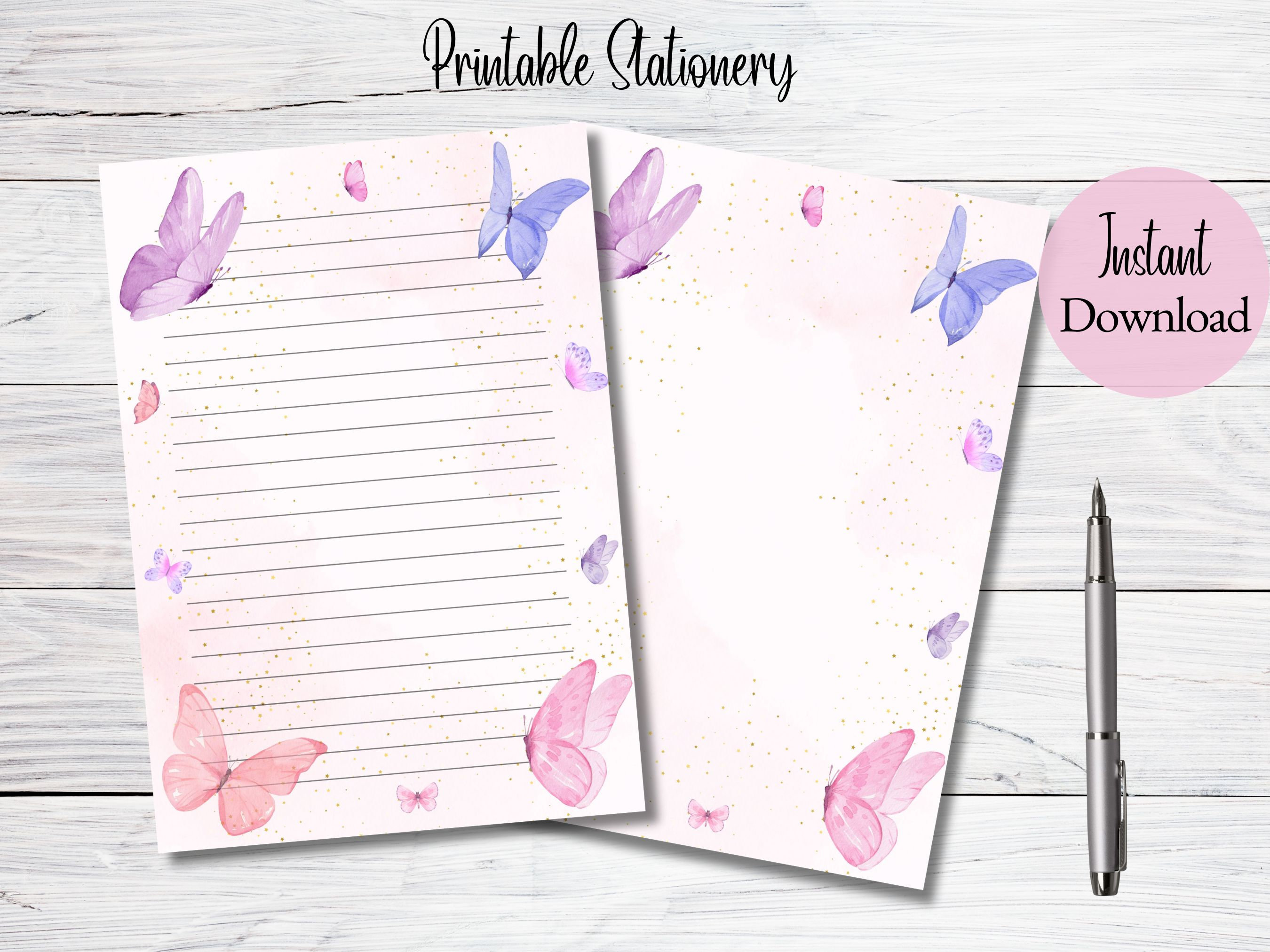 Butterfly Printable Stationery Coloful Stationary Nature Writing Paper ...