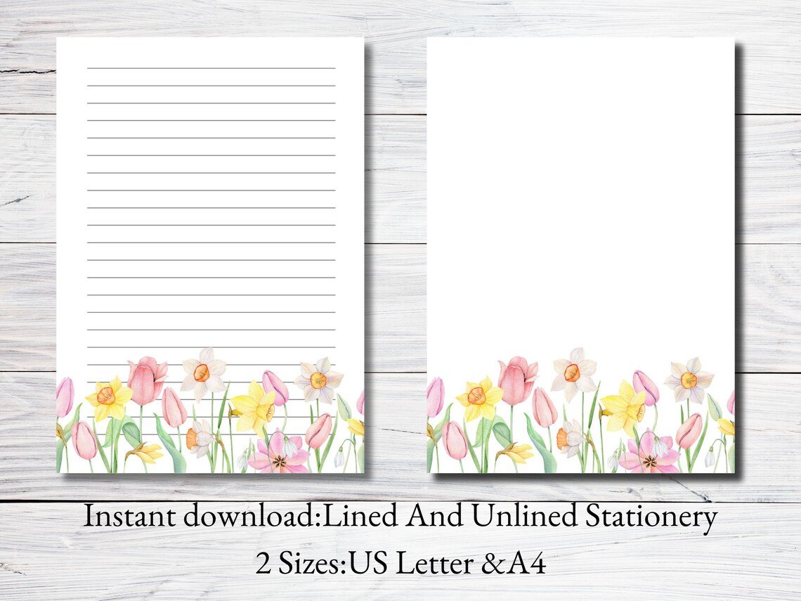 Field Blooms, Printable Stationary Lined Paper, Printable Writing Paper ...