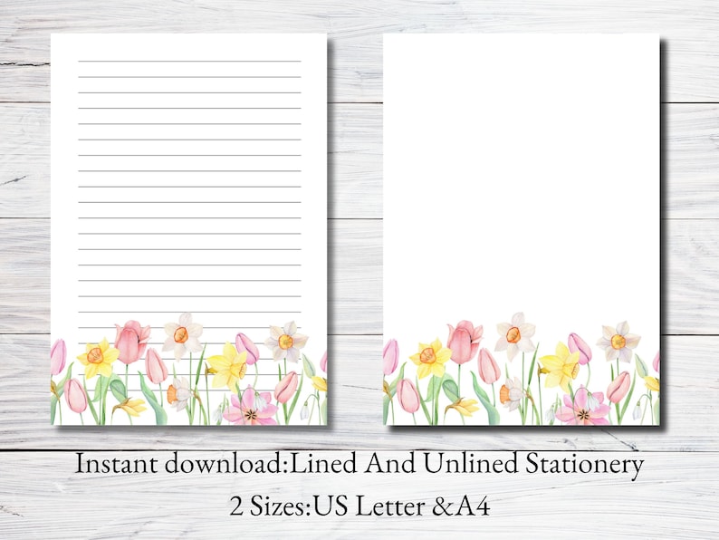 Field Blooms, Printable Stationary Lined Paper, Printable Writing Paper ...