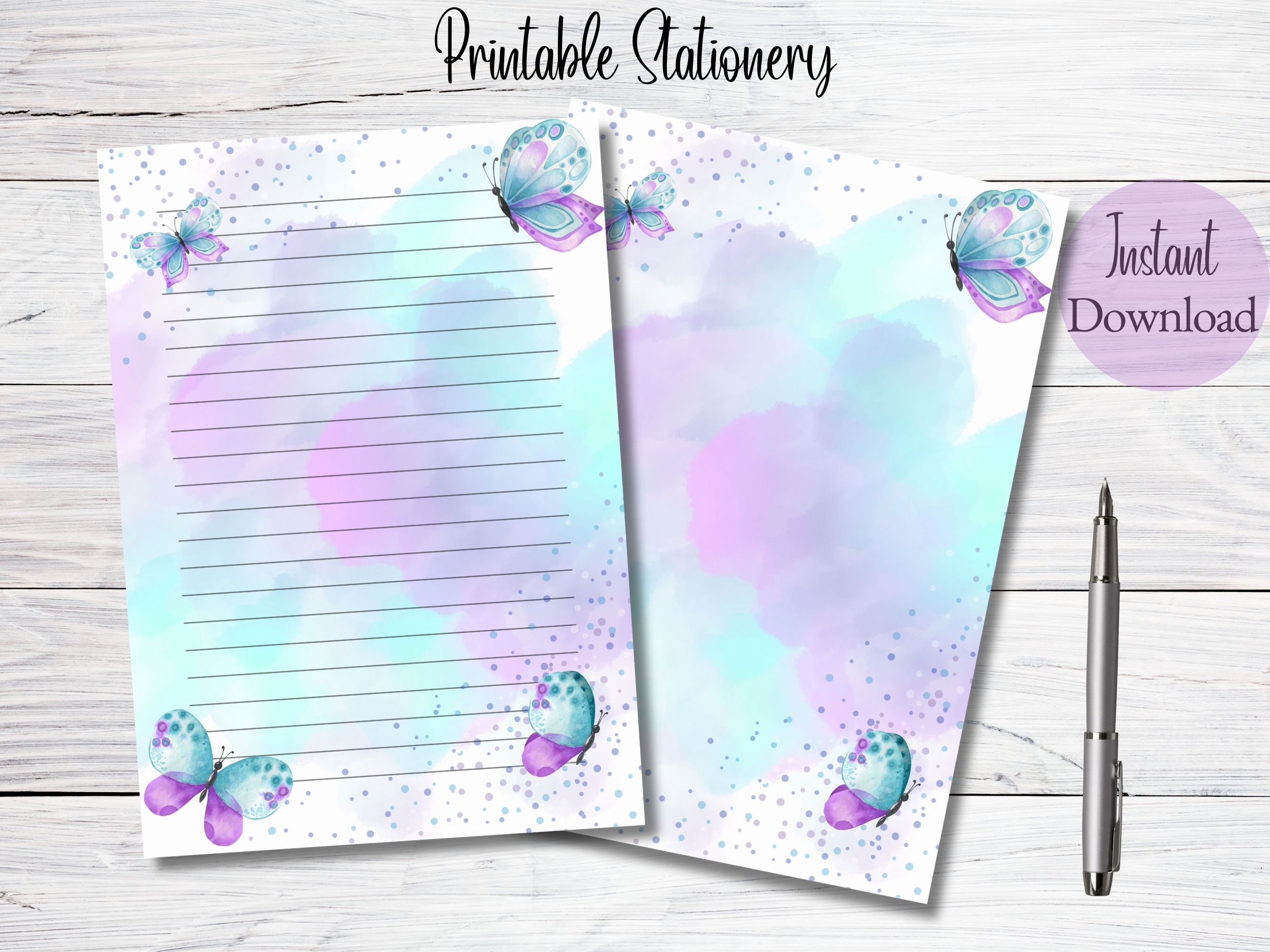 Purple Butterfly Printable Writing Paper, PRINTABLE Stationery ...