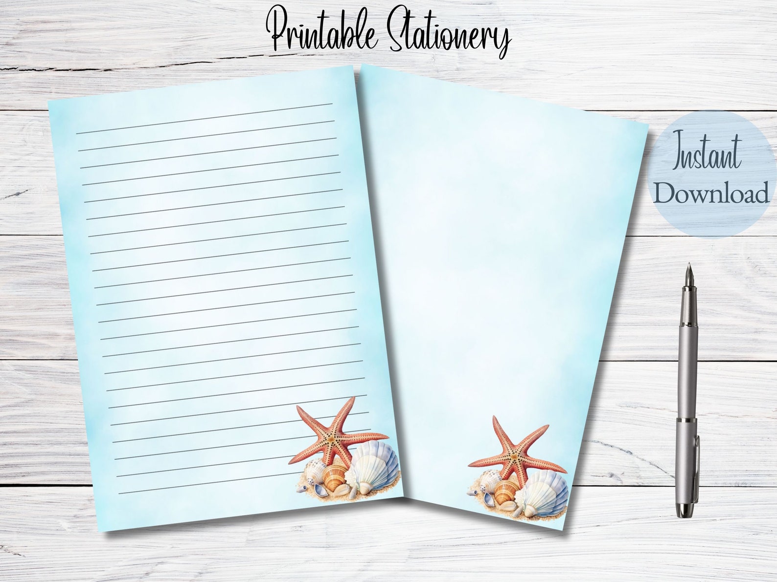 Sea Shell Ocean Printable Stationery Watercolor Stationary Summer ...