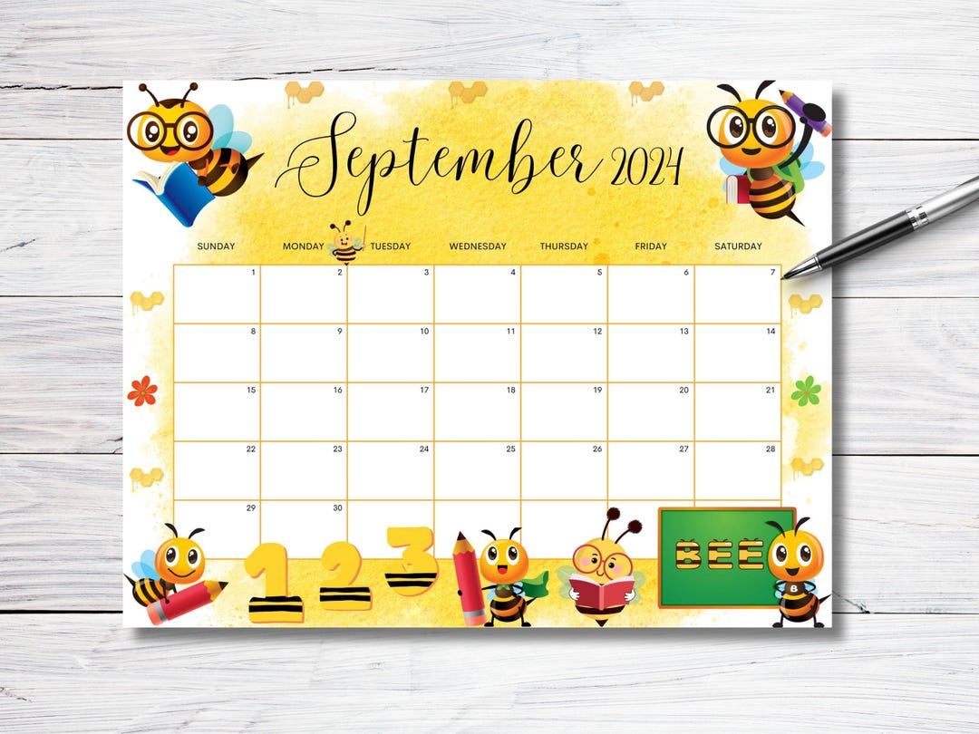 EDITABLE September 2024 Calendar, Back to School Planner With Cute Bees ...