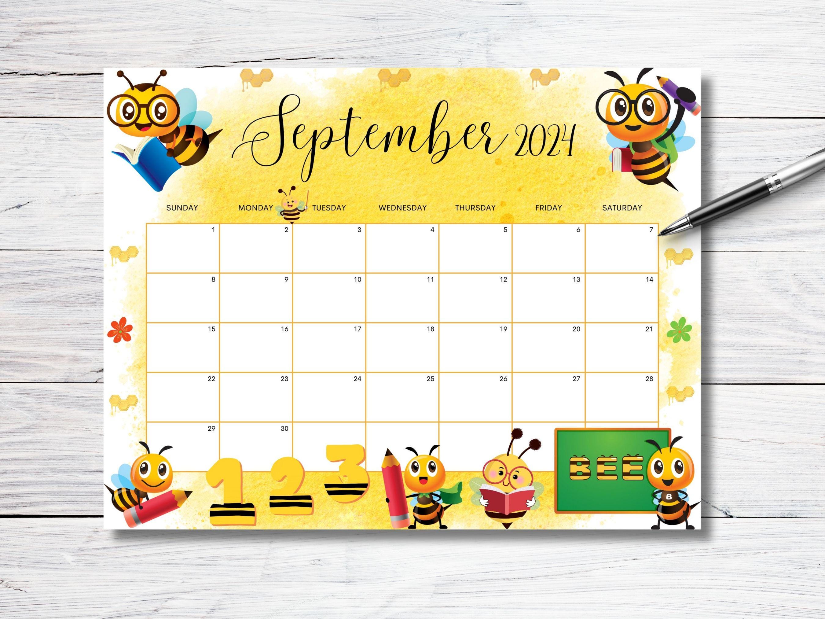 EDITABLE September 2024 Calendar, Back to School Planner With Cute Bees ...
