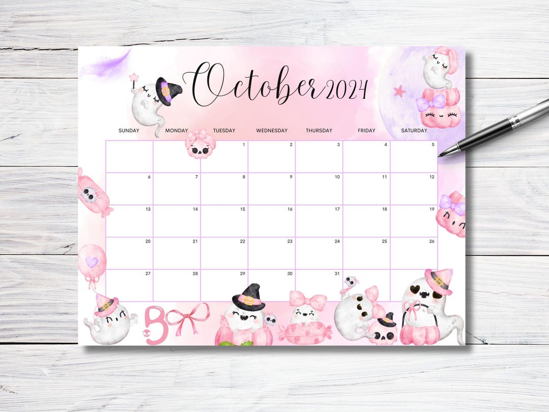 Editable October 2024 Calendar, Spooky Halloween W/ Cute Ghosts ...