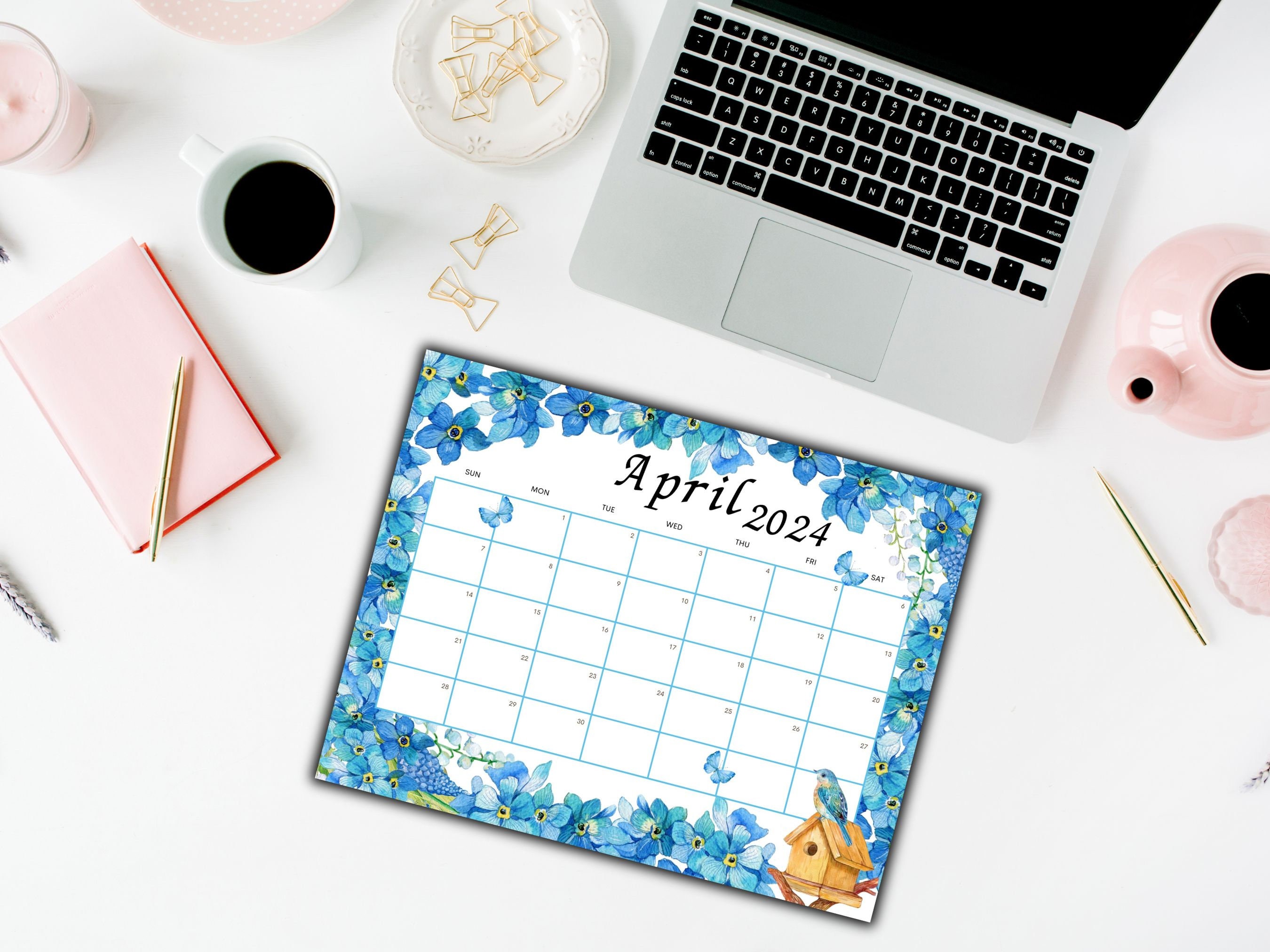EDITABLE April 2024 Calendar, Beautiful Spring Wall Calendar, 2024 ...