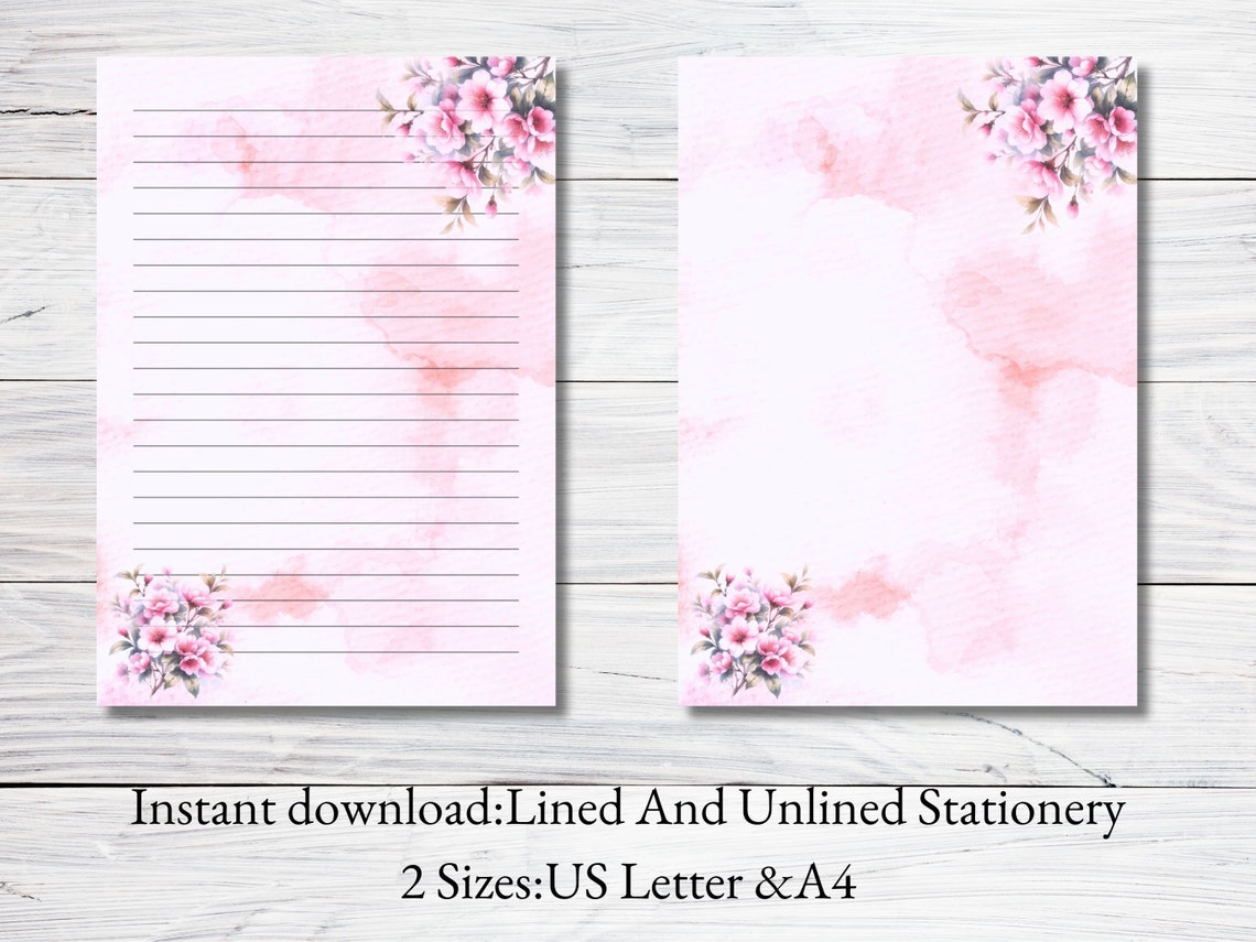 Pink Sakura Floral Writing Paper: Lined/unlined Stationery (digital ...