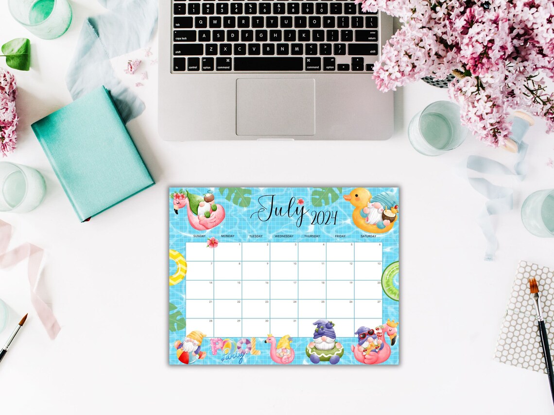 PRINTABLE July 2024 Summer Calendar, Editable July Calendar, Fillable ...