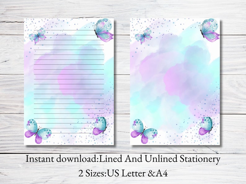 Purple Butterfly Printable Writing Paper, PRINTABLE Stationery ...