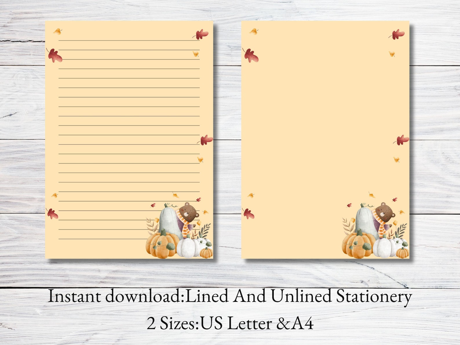 Autumn Printable Stationery, Printable Writing Paper With Cute Bear in ...