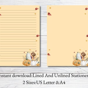 Autumn Printable Stationery, Printable Writing Paper With Cute Bear in ...