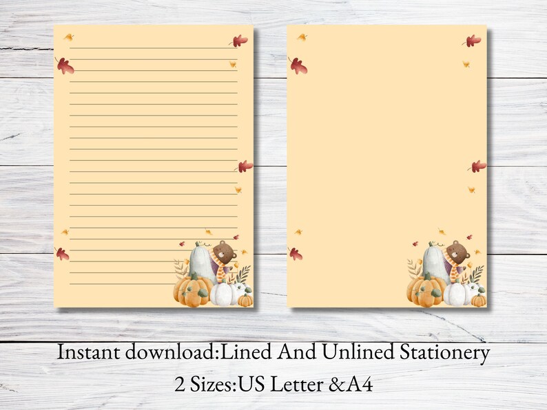 Autumn Printable Stationery, Printable Writing Paper With Cute Bear in ...