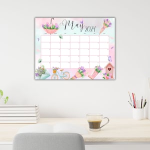 EDITABLE May 2024 Calendar, Watercolor Garden Spring Vibe, Mother's Day ...