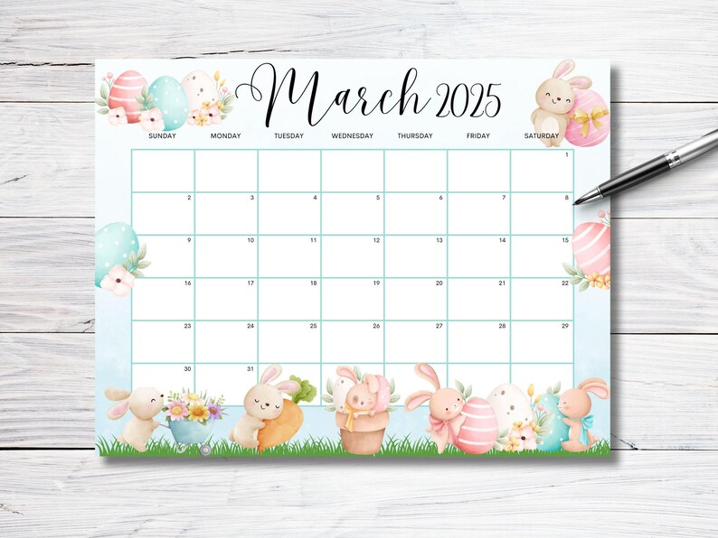 Editable March 2025 Calendar With an Easter Background, Happy Easter ...