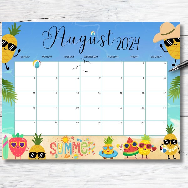 Cute August 2024 Calendar - Etsy