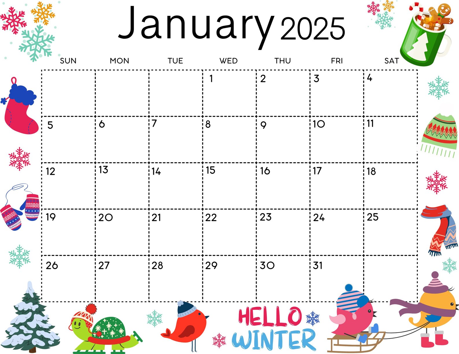 Editable January Calendar 2025, Printable Wall Calendar 2025, Beautiful ...