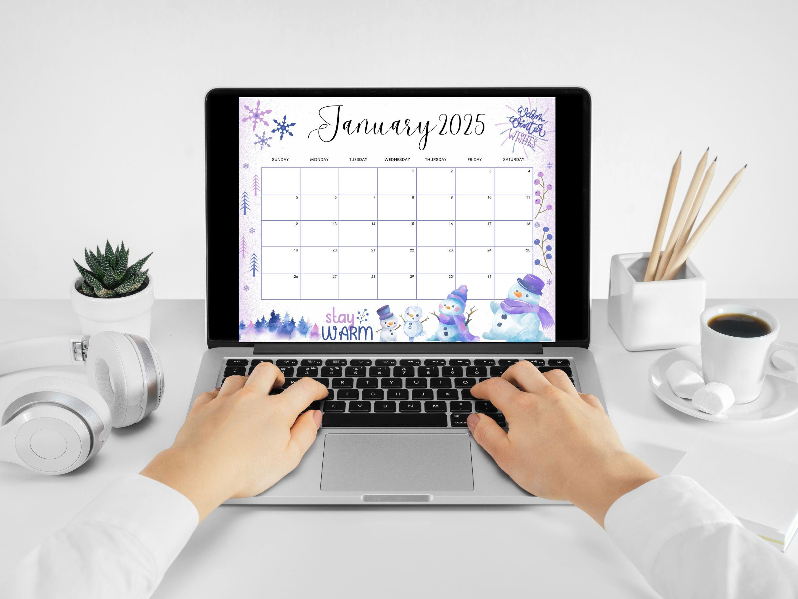 Editable January Calendar 2025, Printable Wall Calendar 2025, Cute ...