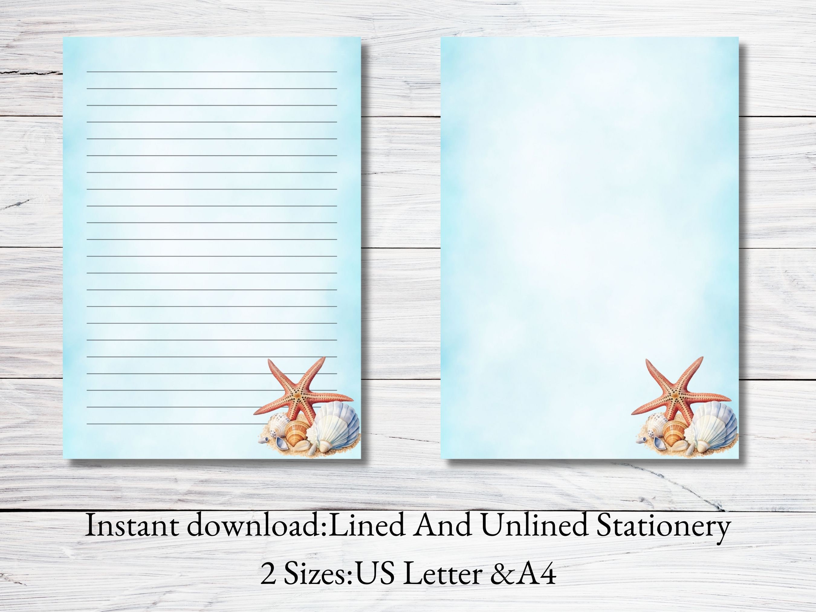 Sea Shell Ocean Printable Stationery Watercolor Stationary Summer ...