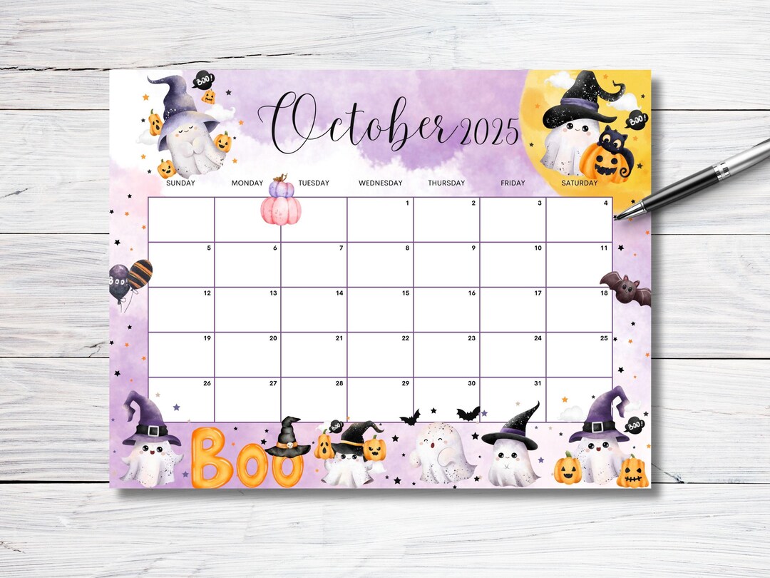 Editable October 2025 Calendar, Spooky Halloween W/ Cute Ghosts ...