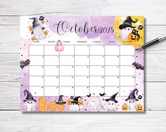 Editable October 2025 Calendar, Spooky Halloween W/ Cute Ghosts ...