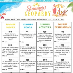 Summer Trivia Game, Summer Jeopardy, Summer Seniors Game, Summer School ...