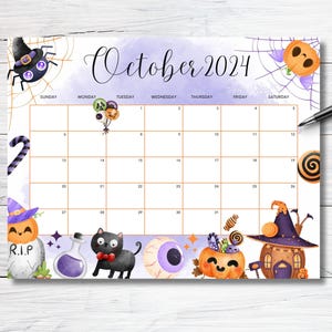 EDITABLE October 2024 Calendar, Cute Spooky Halloween 2024 Planner ...