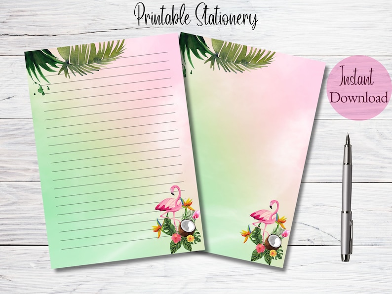 Pink Flamingo Stationery: Tropical Letter Writing Paper (digital ...