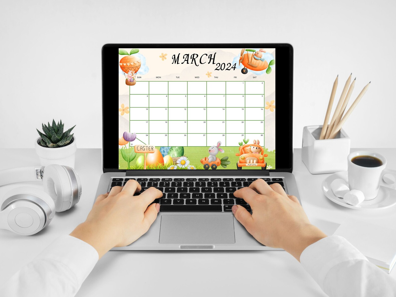 Editable March 2024 Calendar With an Easter Background, Happy Easter ...