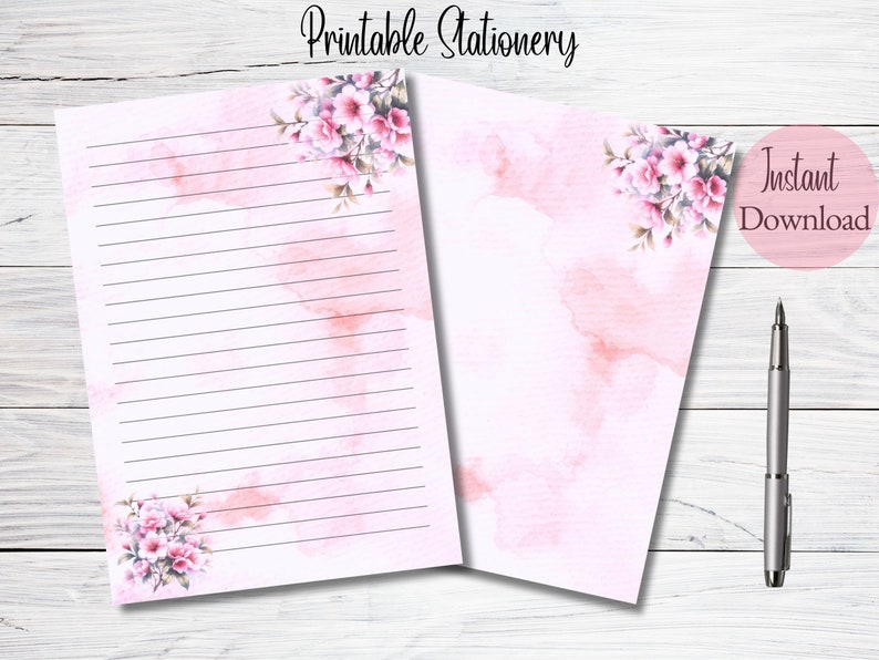 Pink Floral Sakura Printable Writing Paper, PRINTABLE Stationery ...