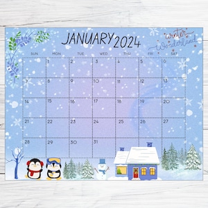 Editable January Calendar 2024, Printable Wall Calendar 2024, Cute ...