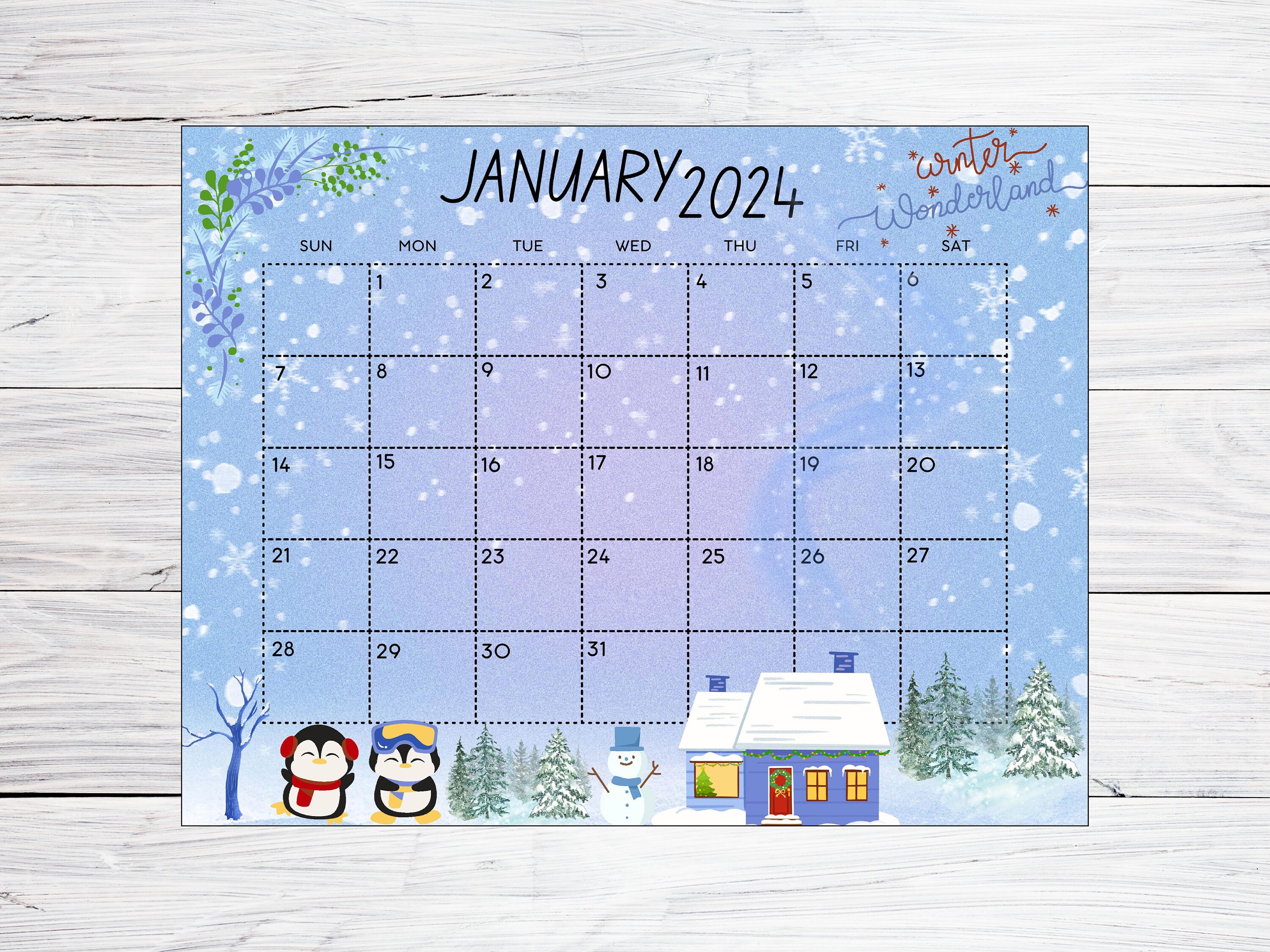 Editable January Calendar 2024, Printable Wall Calendar 2024, Cute ...