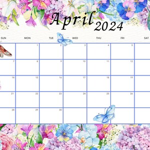 EDITABLE April 2024 Calendar, Beautiful Spring Wall Calendar, 2024 ...