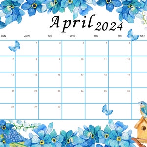 EDITABLE April 2024 Calendar, Beautiful Spring Wall Calendar, 2024 ...