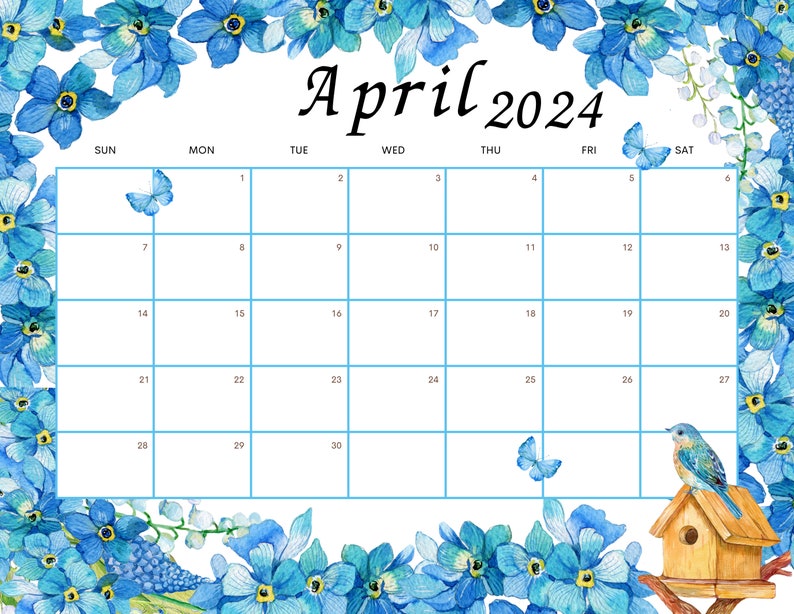EDITABLE April 2024 Calendar, Beautiful Spring Wall Calendar, 2024 ...