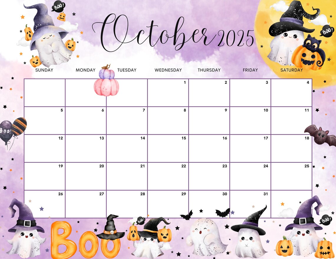 Editable October 2025 Calendar, Spooky Halloween W/ Cute Ghosts ...