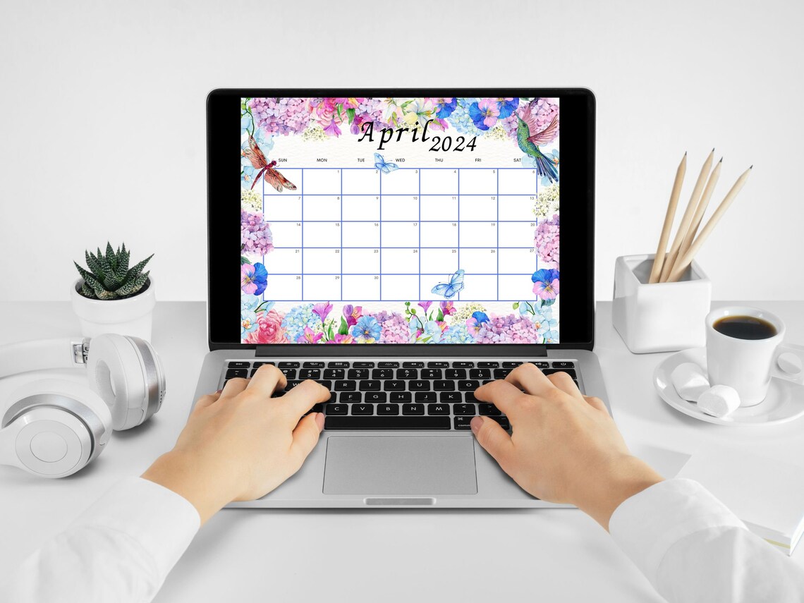 EDITABLE April 2024 Calendar, Beautiful Spring Wall Calendar, 2024 ...