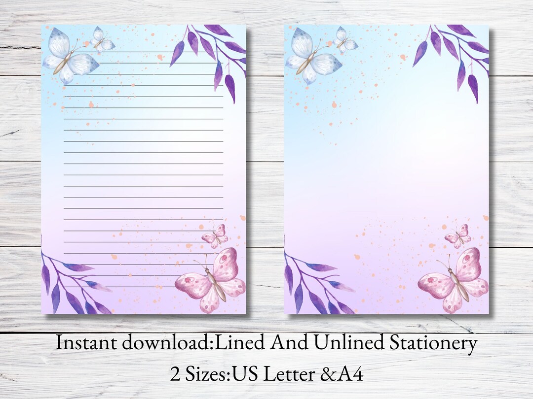 Purple Butterfly Printable Stationery, Leaf Writing Paper ,wildlife ...