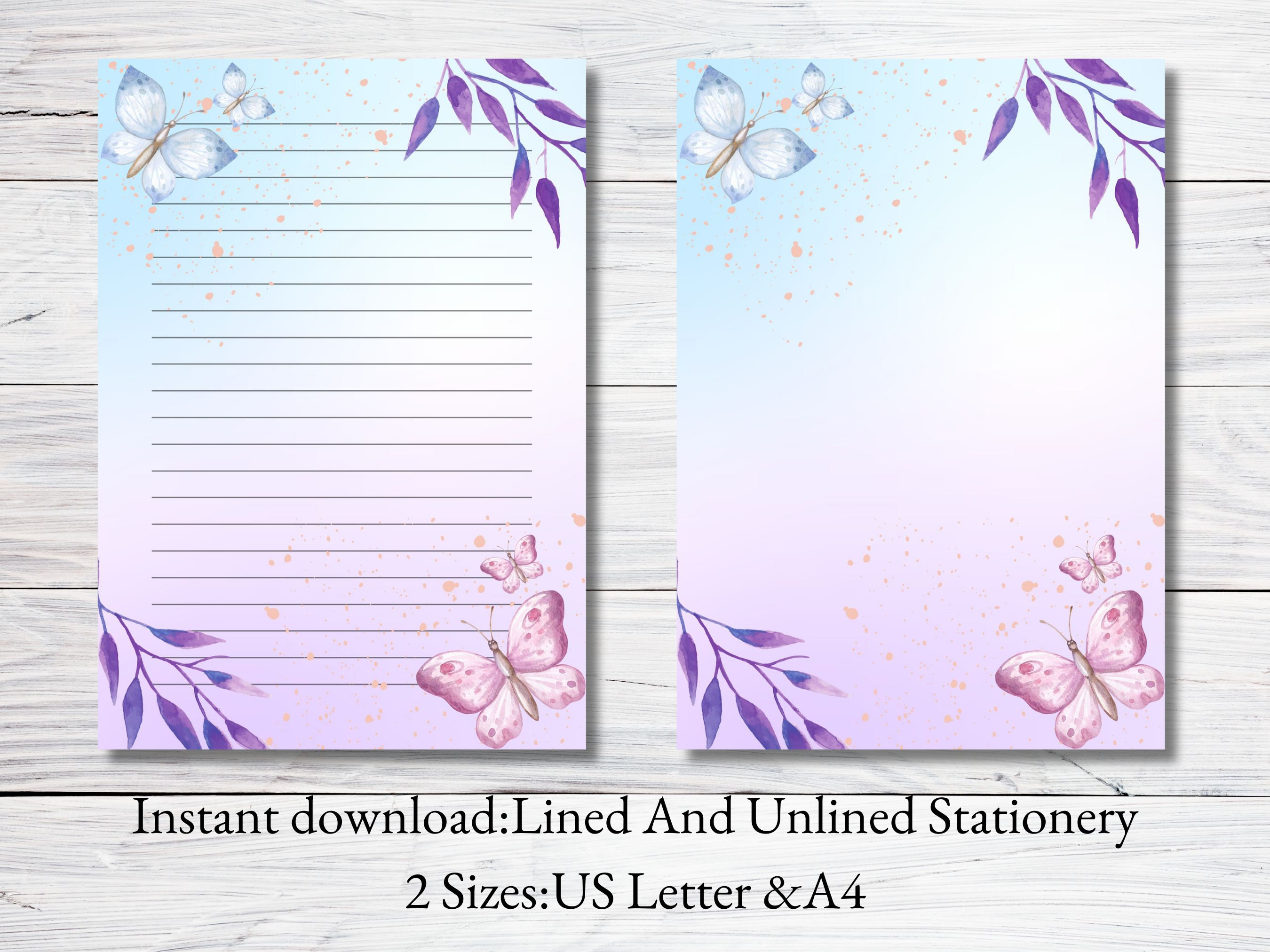 Purple Butterfly Printable Stationery, Leaf Writing Paper ,wildlife ...