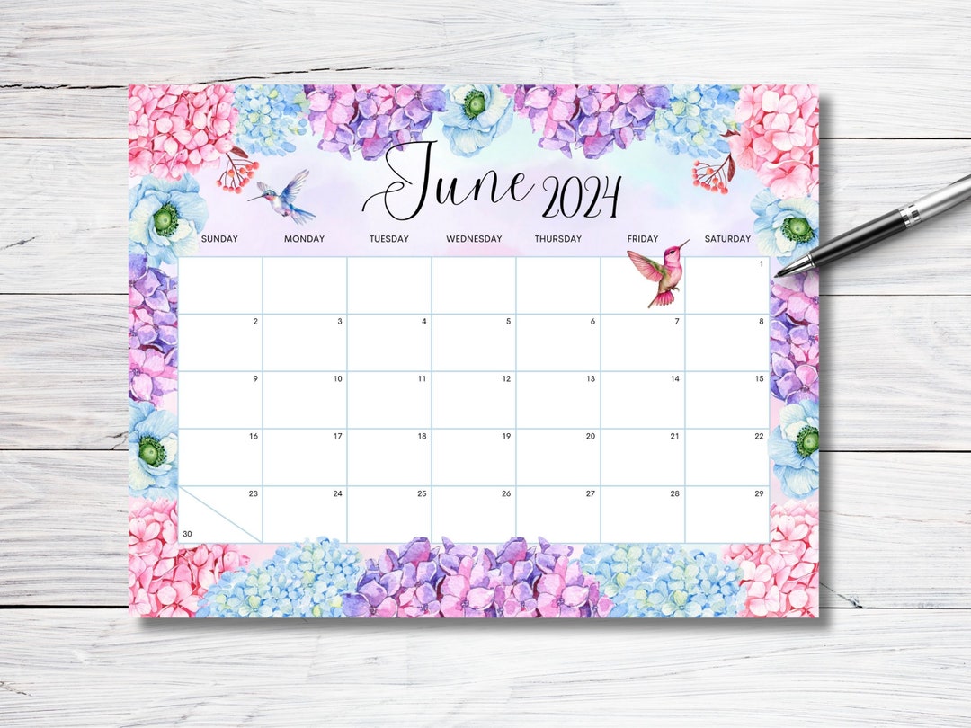 EDITABLE June 2024 Calendar, Beautiful Spring Wall Calendar, 2024 ...