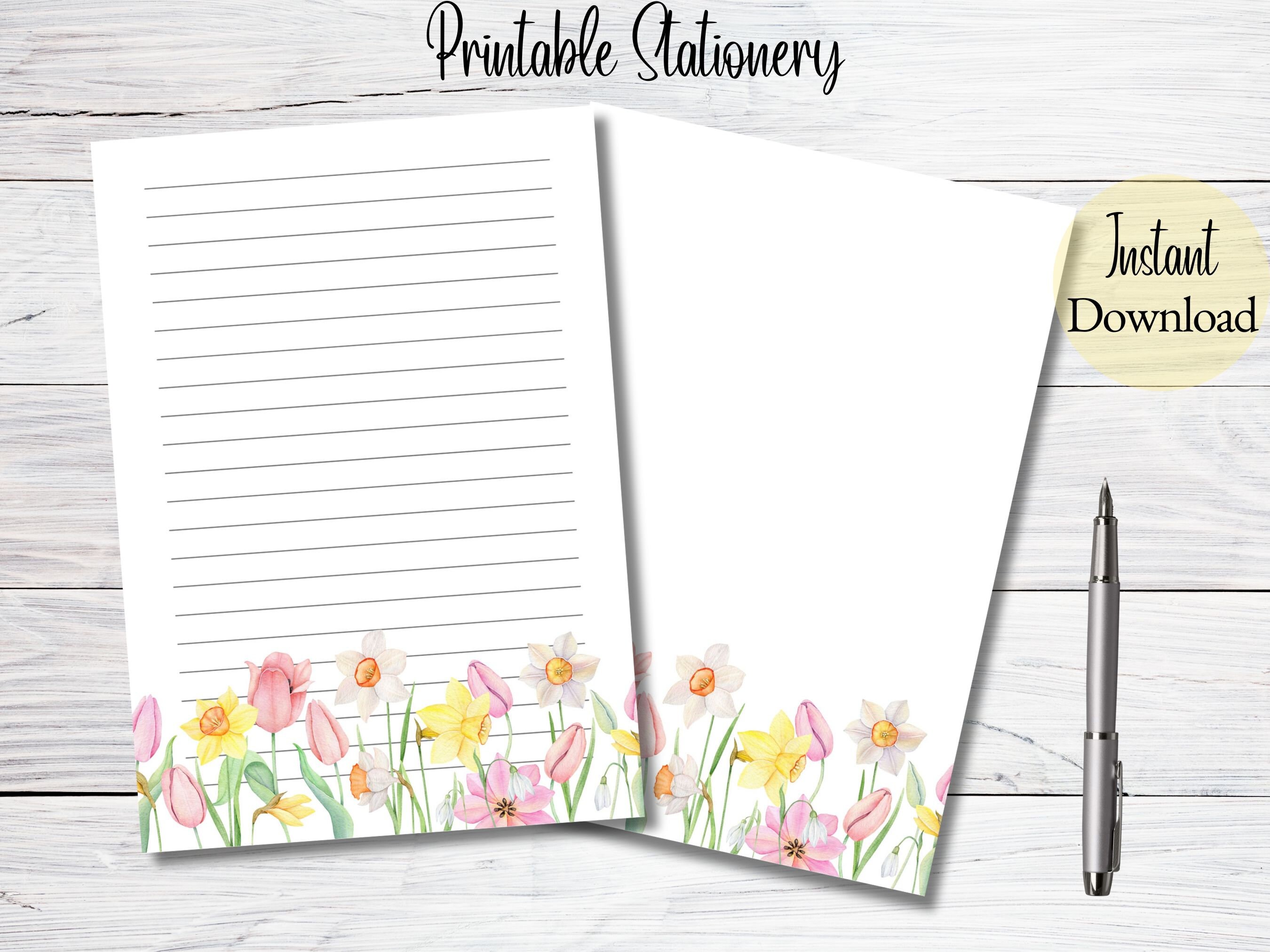 Field Blooms, Printable Stationary Lined Paper, Printable Writing Paper ...
