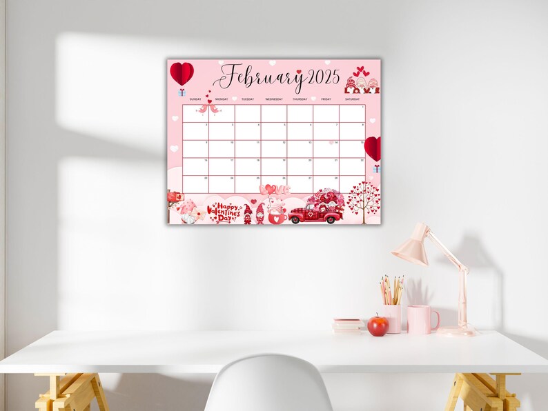 EDITABLE February 2025 Calendar, Sweet Valentine 2025 With Cute Gnomes ...
