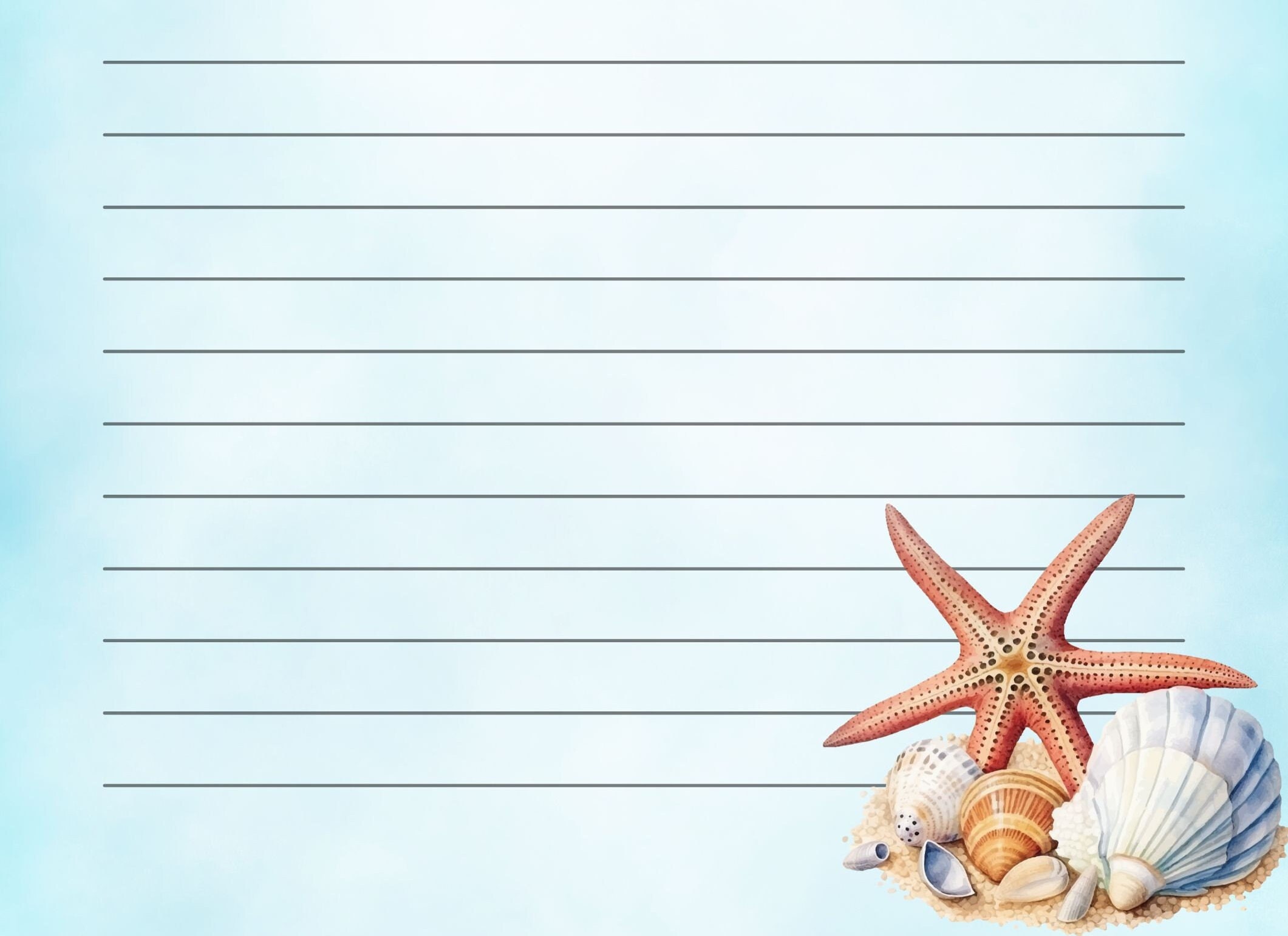 Sea Shell Stationery: Watercolor Ocean Writing Paper (A4/US Letter ...