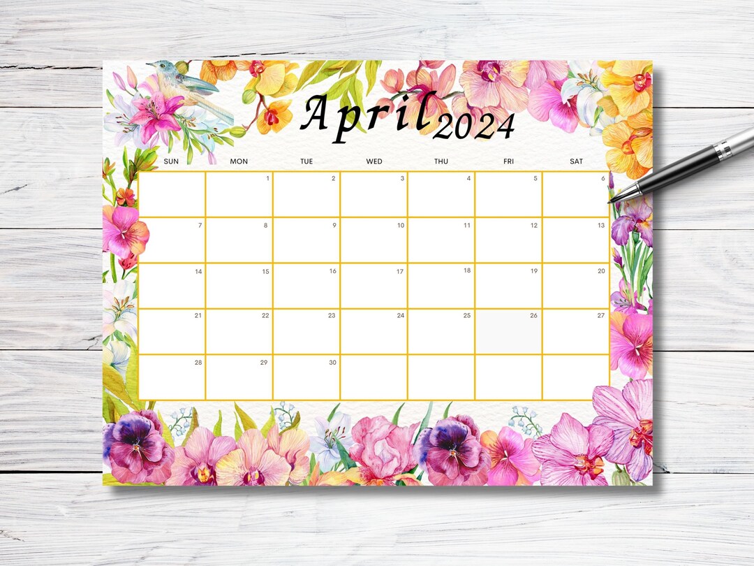 EDITABLE April 2024 Calendar, Beautiful Spring Wall Calendar, 2024 ...