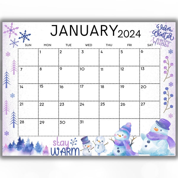 Printable January 2024 Calendar - Etsy