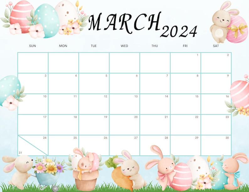 Editable March 2024 Calendar With an Easter Background, Happy Easter ...