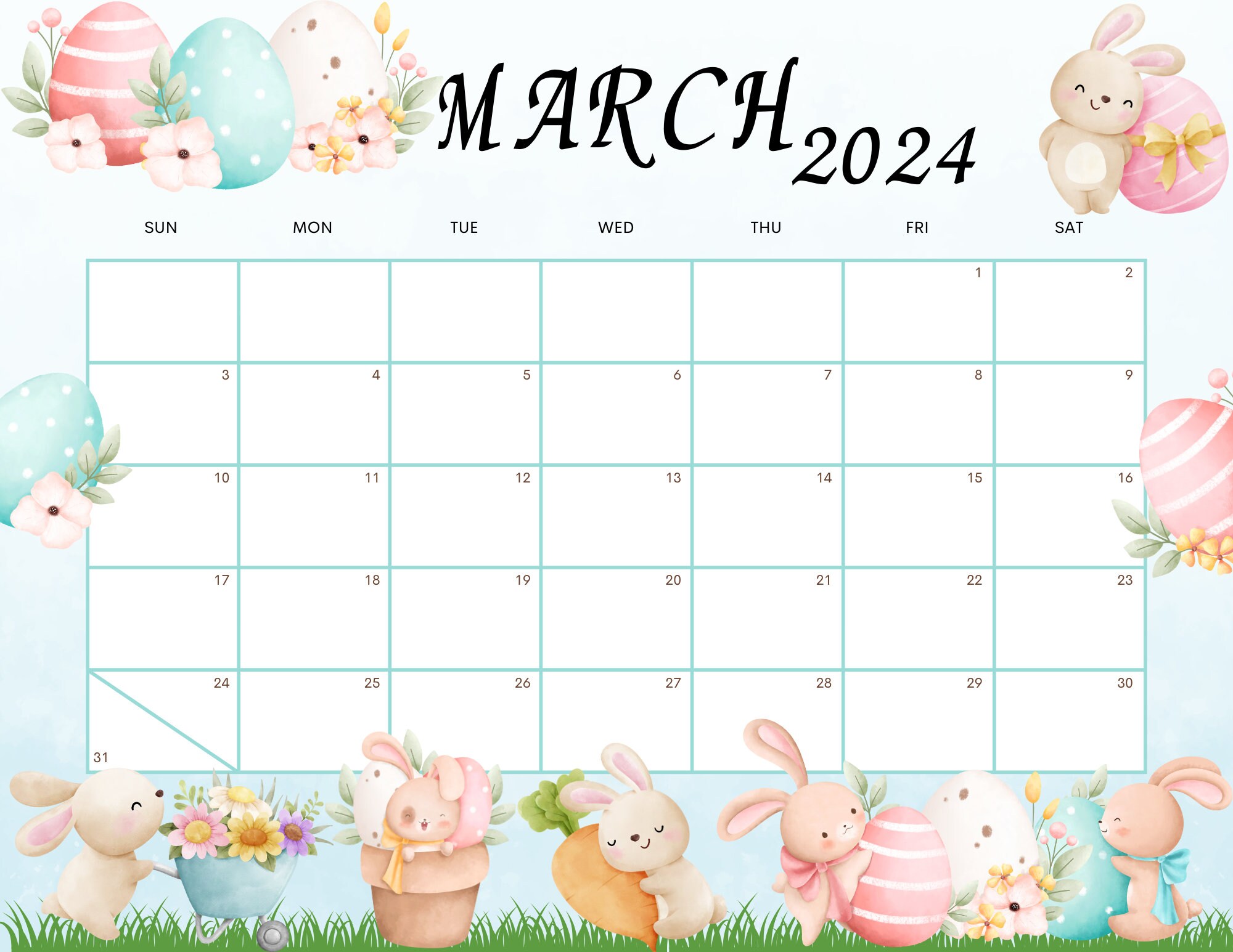 Editable March 2024 Calendar With an Easter Background, Happy Easter ...