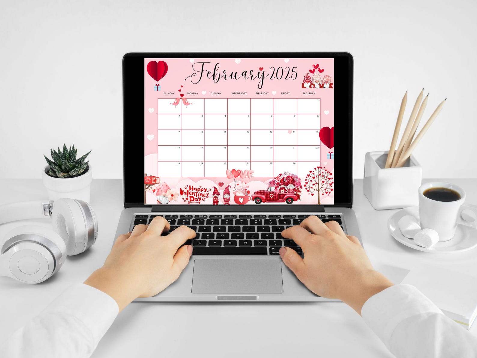 EDITABLE February 2025 Calendar, Sweet Valentine 2025 With Cute Gnomes ...