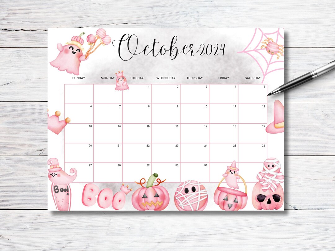 Editable October 2024 Calendar, Spooky Halloween W/ Cute Ghosts ...