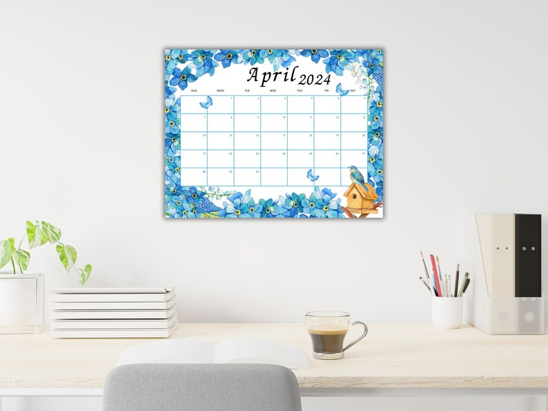EDITABLE April 2024 Calendar, Beautiful Spring Wall Calendar, 2024 ...