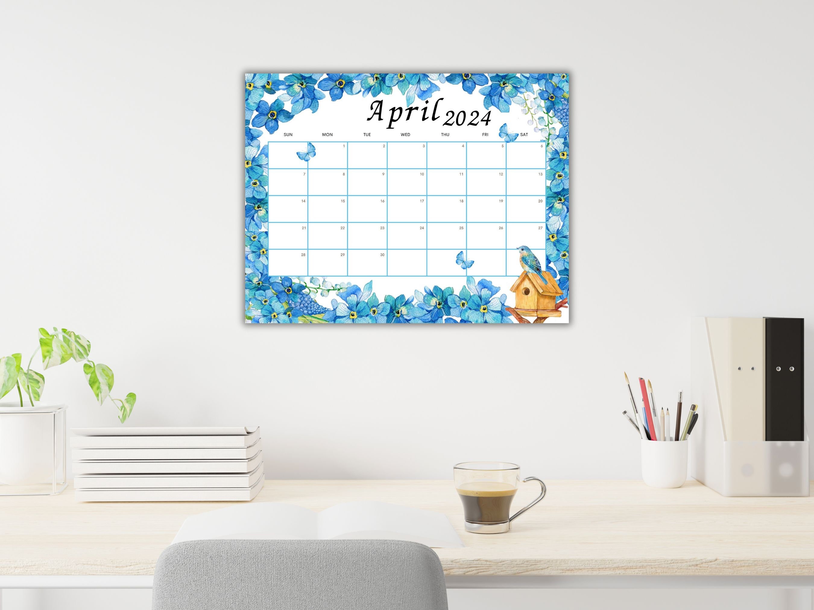 EDITABLE April 2024 Calendar, Beautiful Spring Wall Calendar, 2024 ...