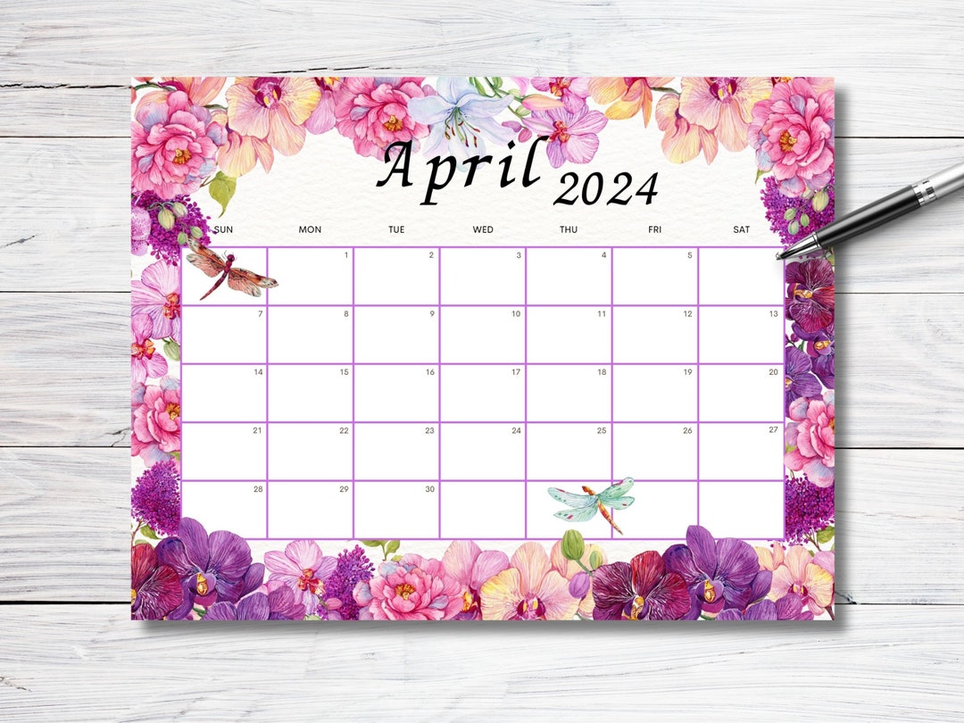 EDITABLE April 2024 Calendar, Beautiful Spring Wall Calendar, 2024 ...
